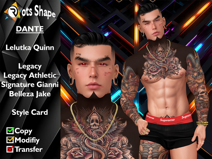 Second Life Marketplace - Dante - Lelutka Quinn Evox - Rots Shape